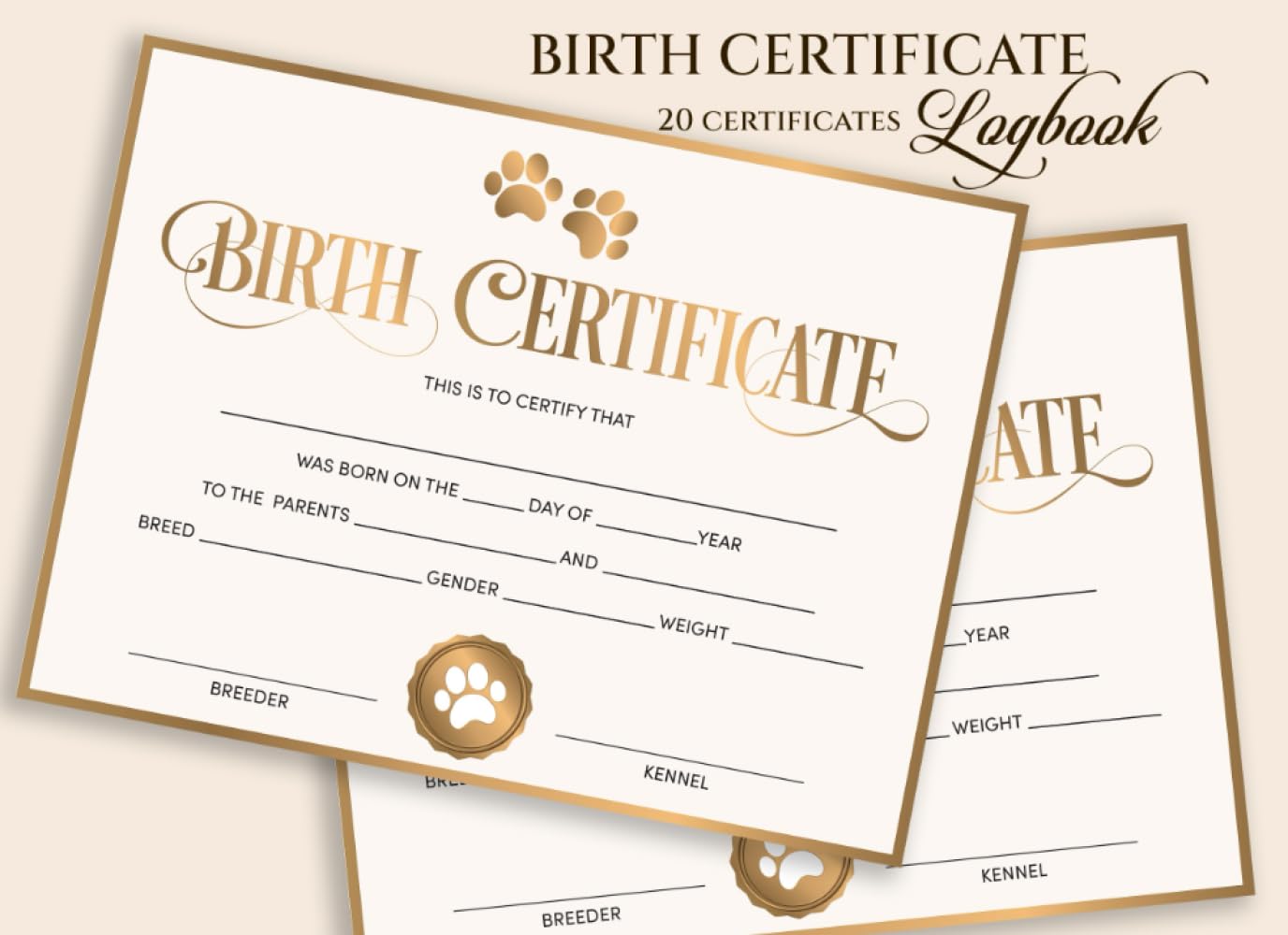 Dog Birth Certificate Logbook: Newborn Puppy Birth Certificate Notebook ...