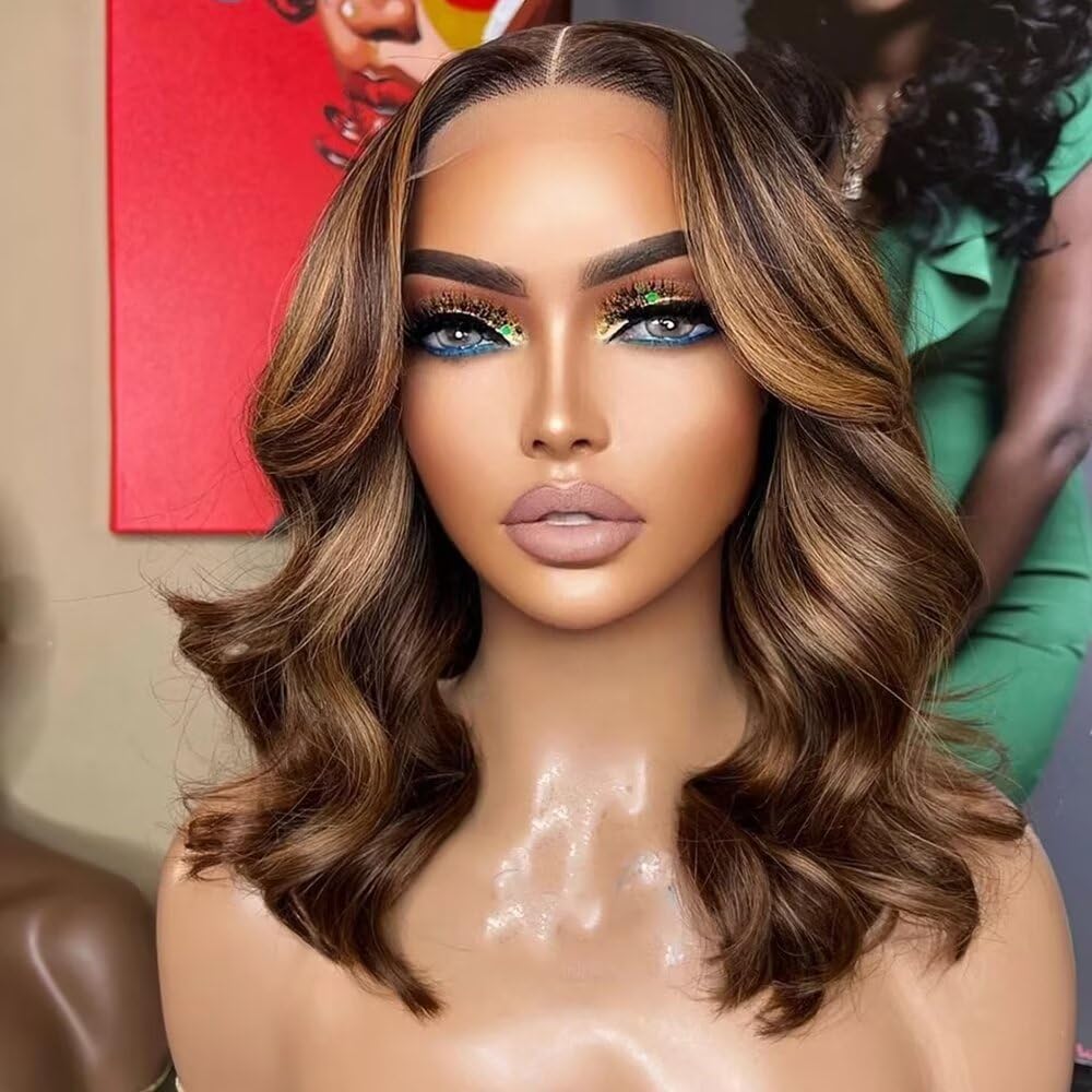 Amazon.com : Colored Ombre Bob Short Loose Wave 13X4 HD Transparent ...