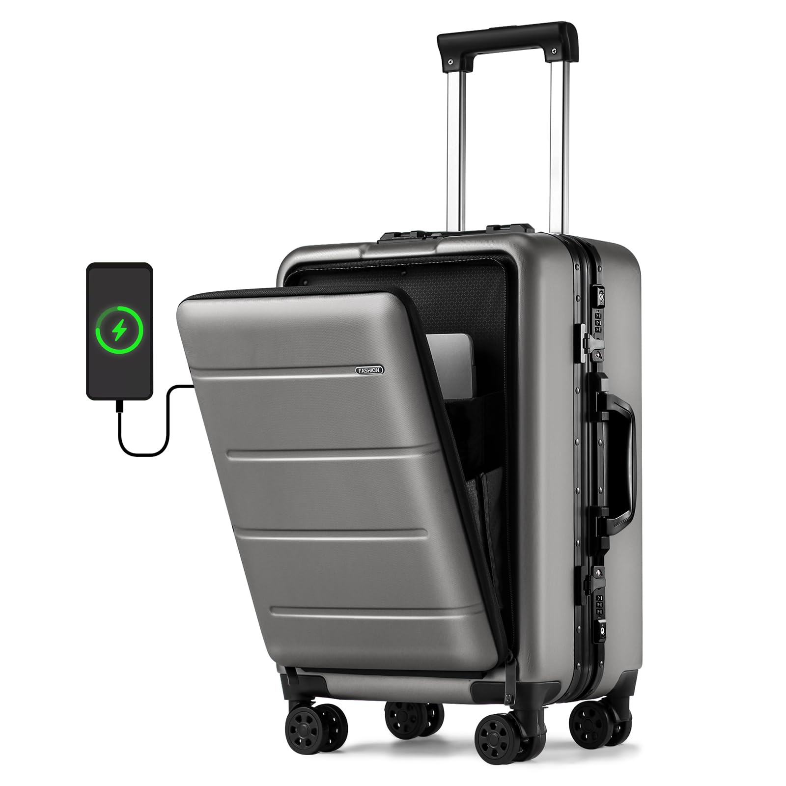 YUNASAY Aluminum Frame 22x14x9 Carry on Luggage with Front Compartment ...