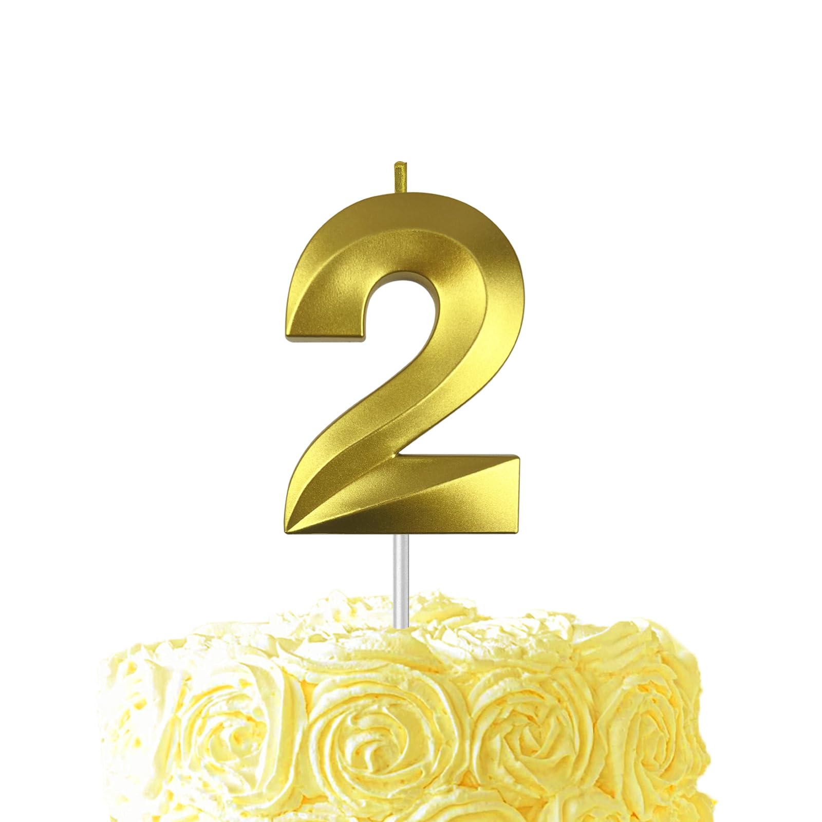 Amazon.com: Gold Number 2 Candle, 3D Diamond 2.76 Inch Number Birthday ...