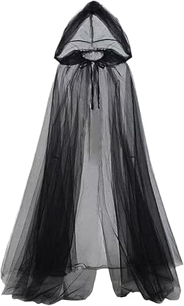 Amazon.com: Black Cloak with Hood - Women’s Costume Cape | Mesh Gothic ...