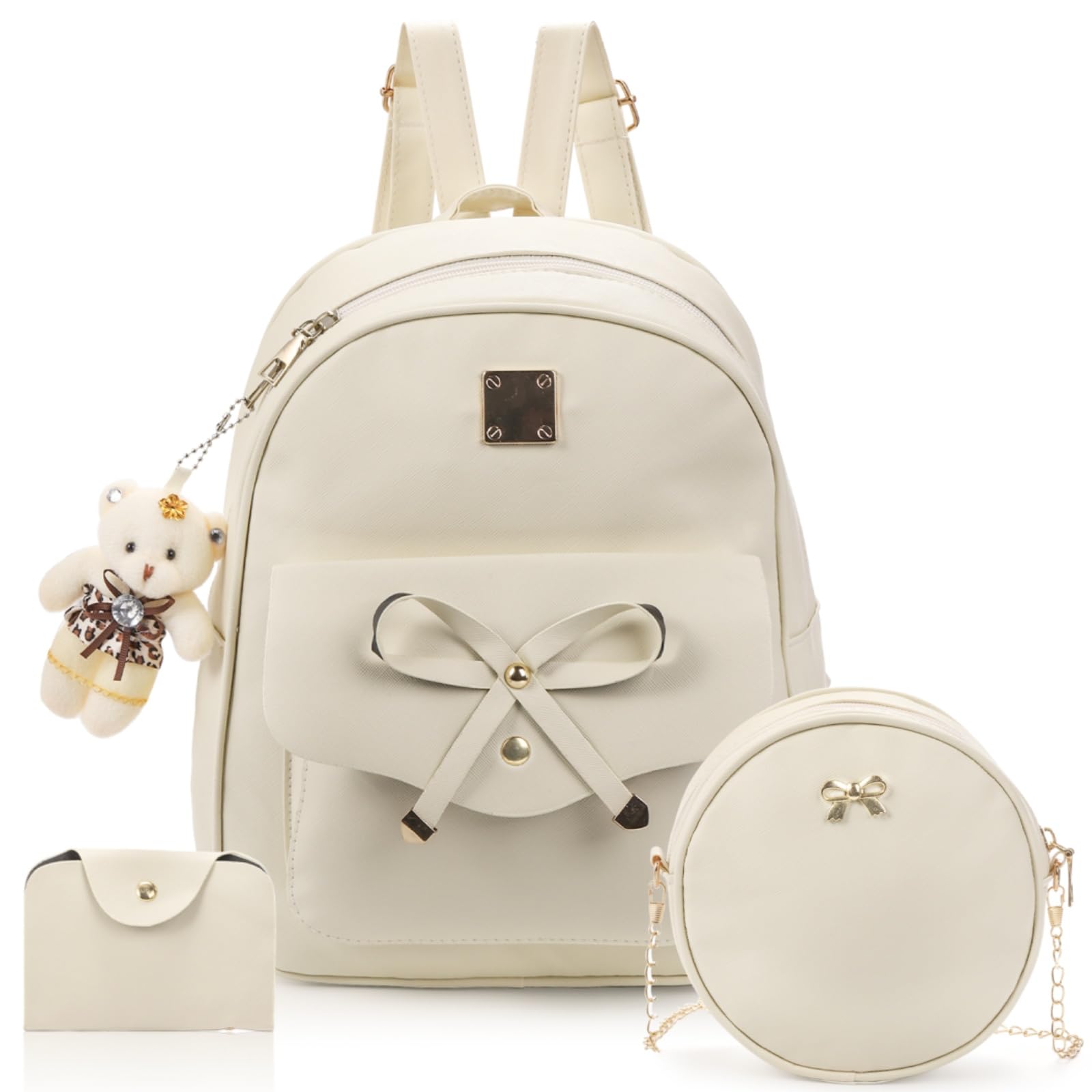 Amazon.com: Noamus 3Pcs Cute Leather Backpack Purse for Women, Mini ...