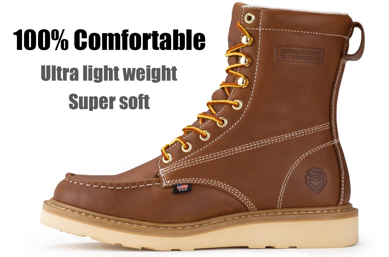 SUREWAY 8â€? Wedge Moc Toe Work Boots for Men - Soft Toe, Premium Full ...