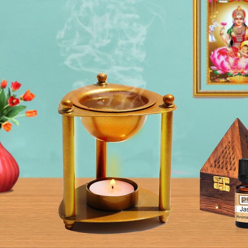 Pure Source India Metal Stand and Brass Bowl Camphor Burner/Aroma Lamp ...