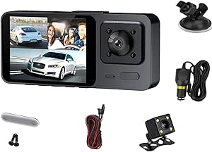 Amazon.com: HUANGENG Camera Double/Triple Lens Dashcam Video Recorder ...