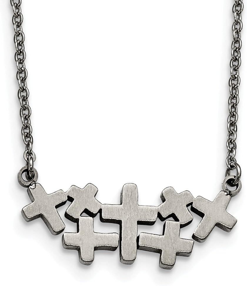 Amazon.com: Stainless Steel Brushed and Polished Multi Cross Necklace ...