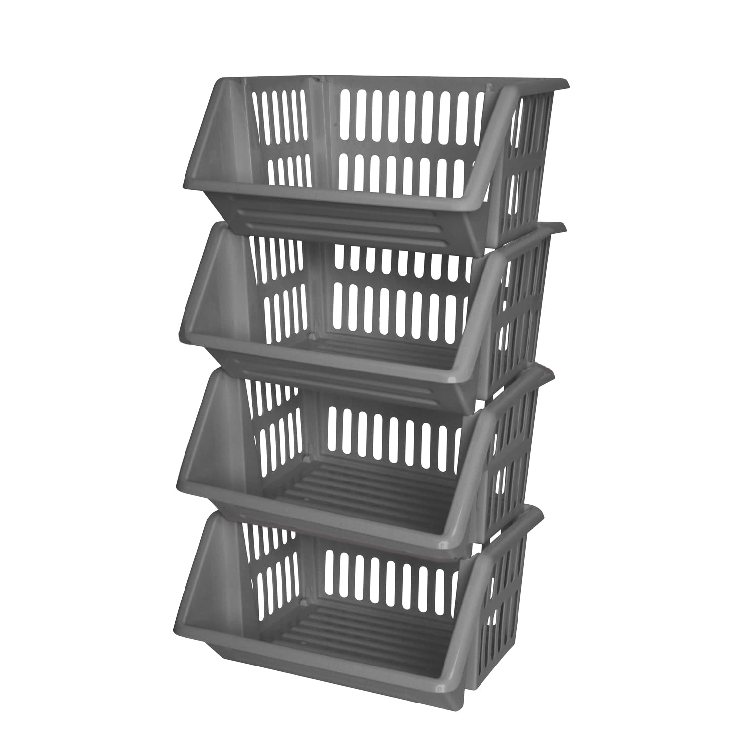 Large Plastic Stacking Baskets (Set of 4) Multi-Purpose Storage Rack ...