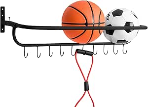 Amazon.com: MyGift Black Metal Wall Mounted Basket Ball Holder and ...