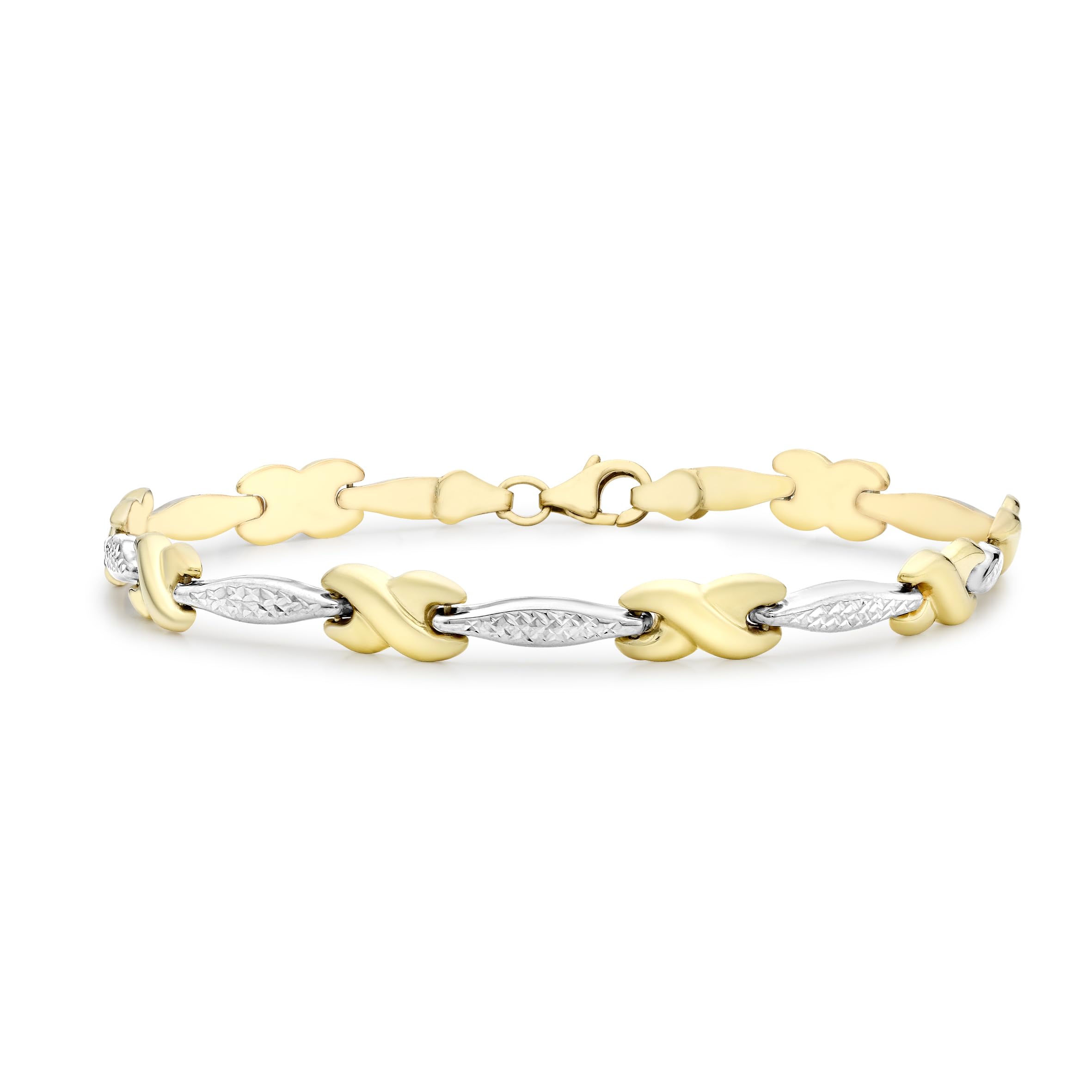 Carissima Gold Women's 9 ct 2 Colour Gold Diamond Cut Bar and Kiss Link ...