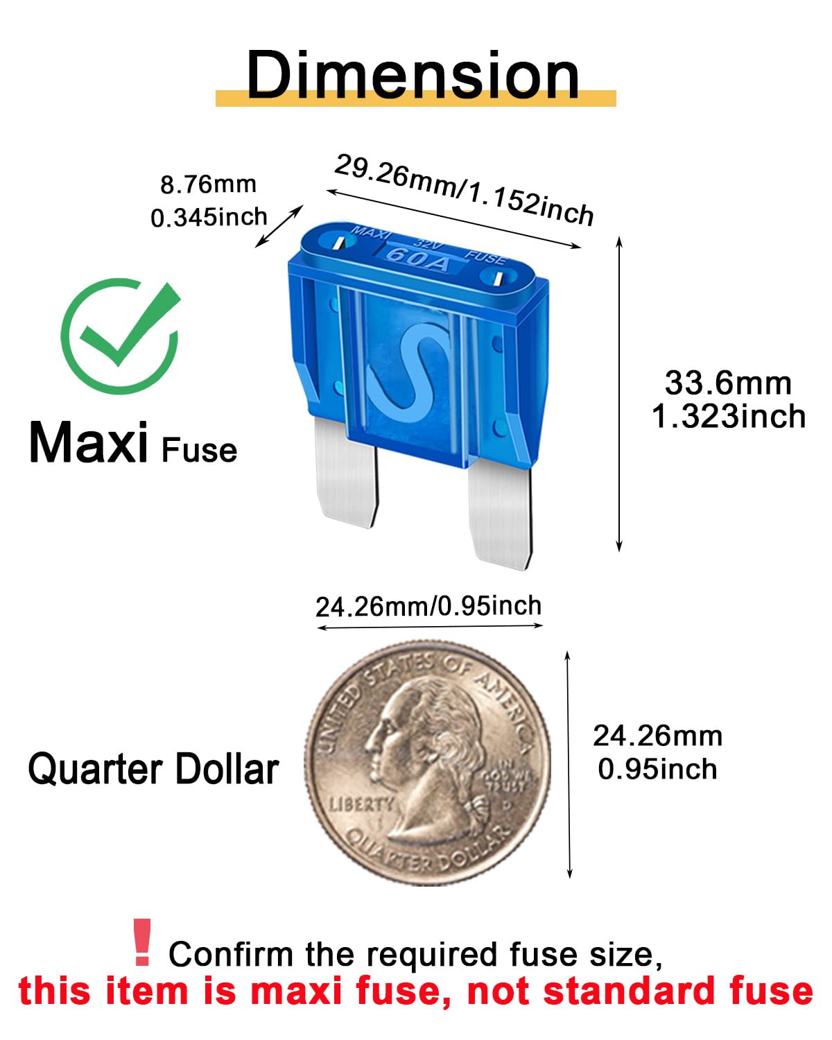 Snapklik.com : 10pcs 60AMP Maxi Fuses - 60A Automotive Blade Fuse For Auto
