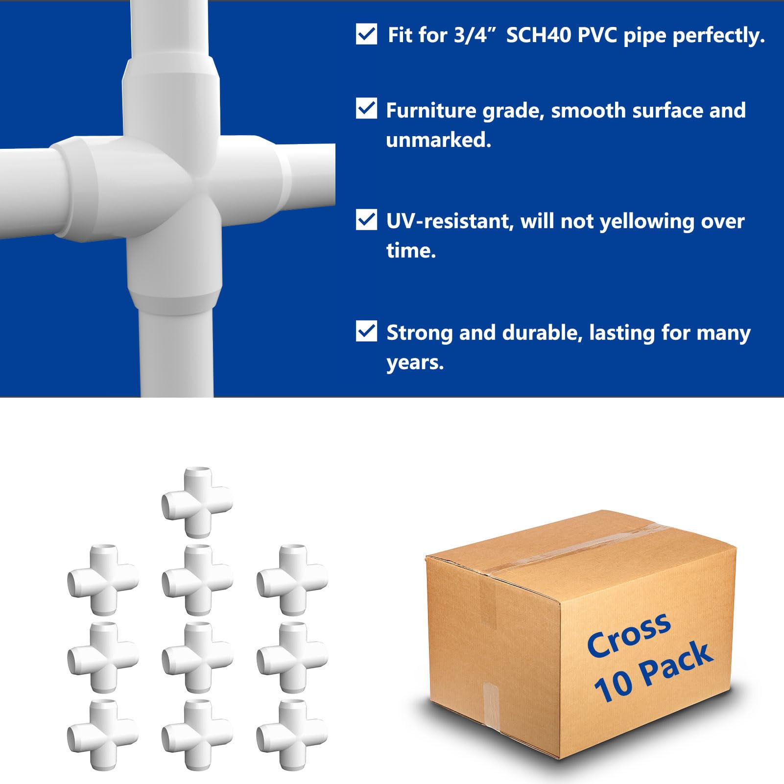 Snapklik.com : letsFix 4 Way Cross PVC Fittings 3/4 Inch (10-Pack ...