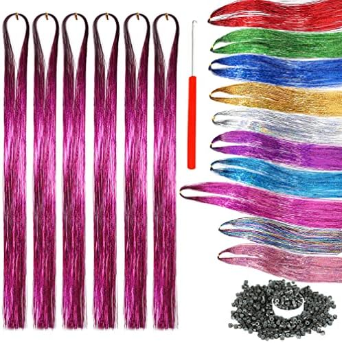 Amazon.com : Rose Tinsel Hair Extensions with Tools 6 Packs 1380 ...