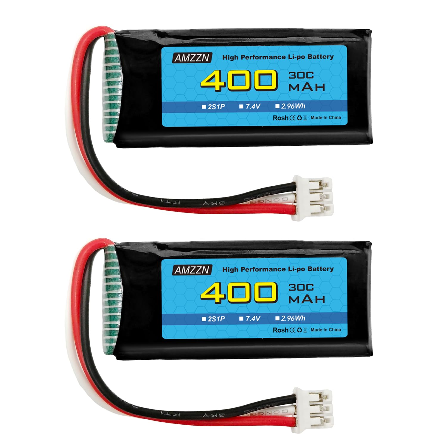Amazon.com: AMZZN 2PCS 7.4V 2S 400mAh 30C Li-po Battery with PH-2.0 3P ...