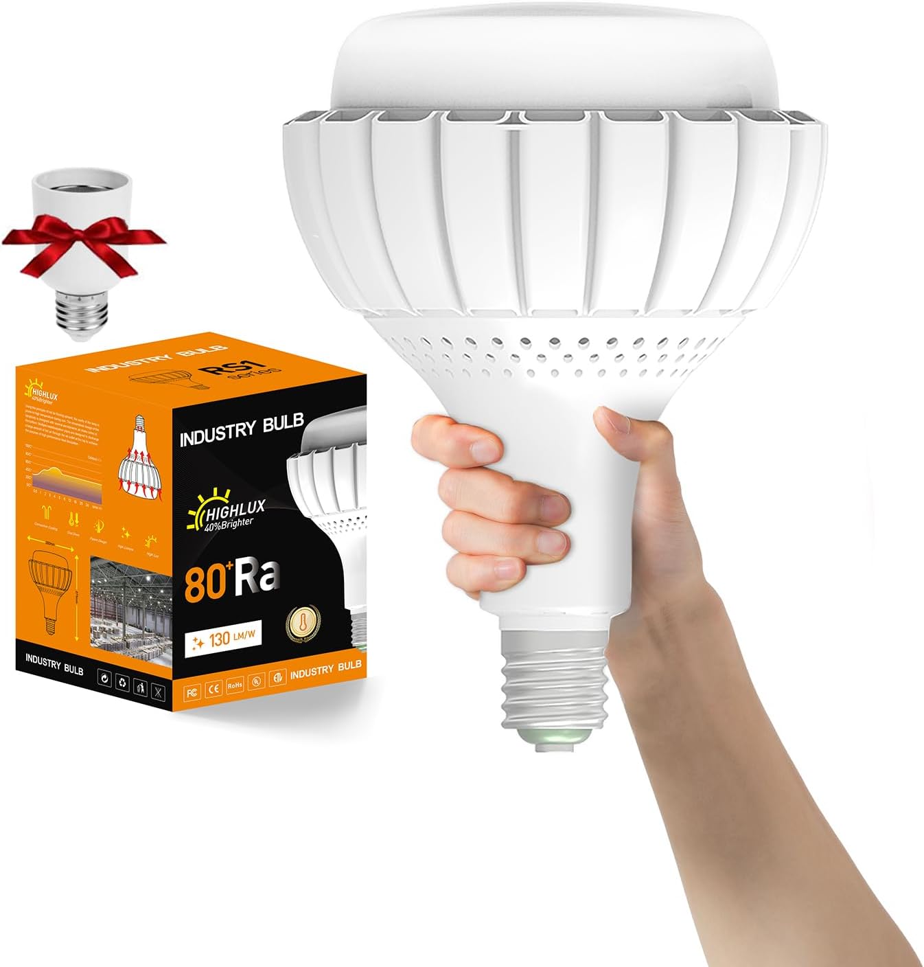 Ampoule LED E40 150W Blanc Froid avec Adaptateur E27, Équivaut Ampoules à Incandescence 1200W ...