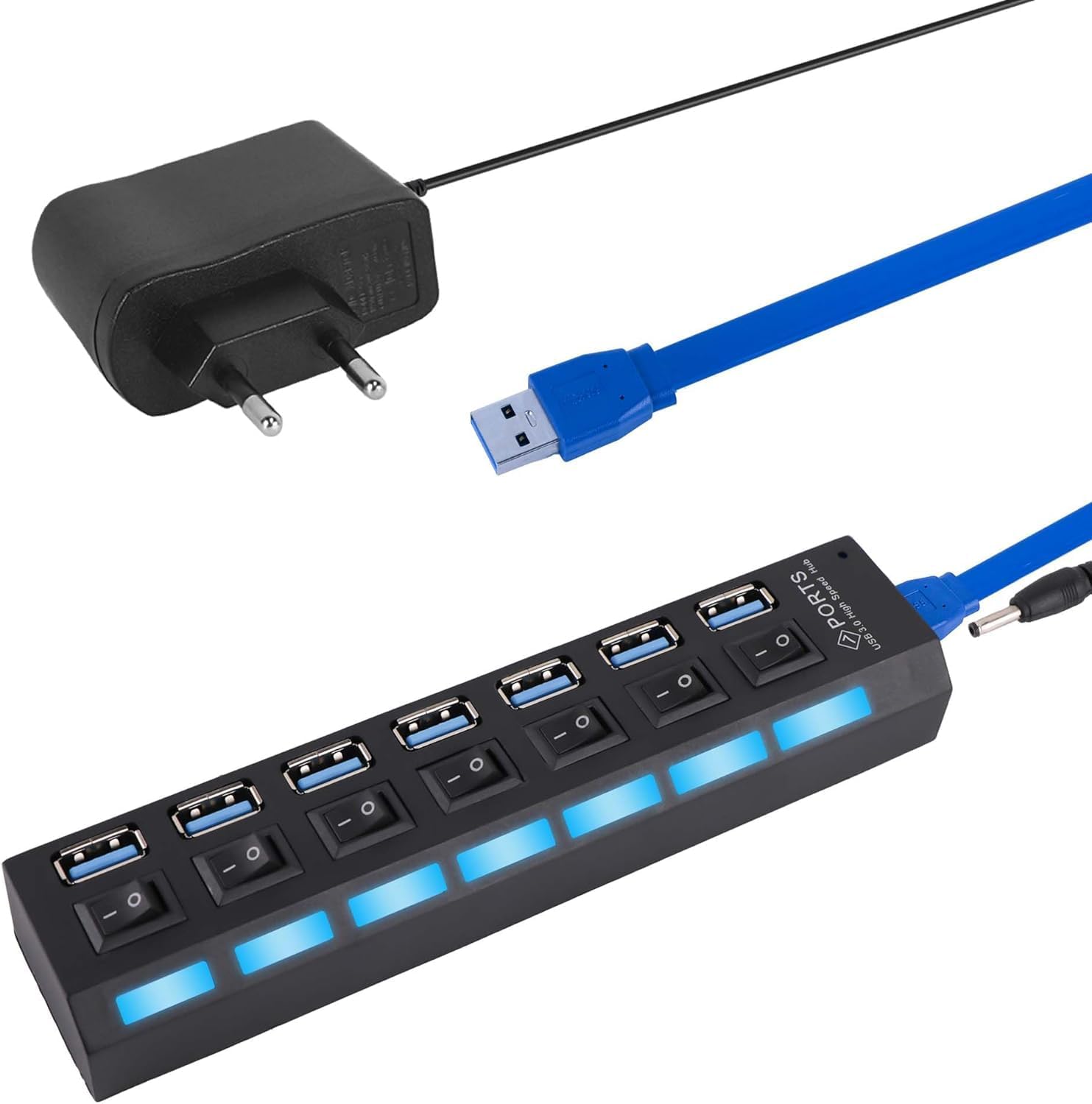 7 Port Hub USB 3.0 - Aluminium Hub USB avec 120cm Câble pour PC Bureau ...
