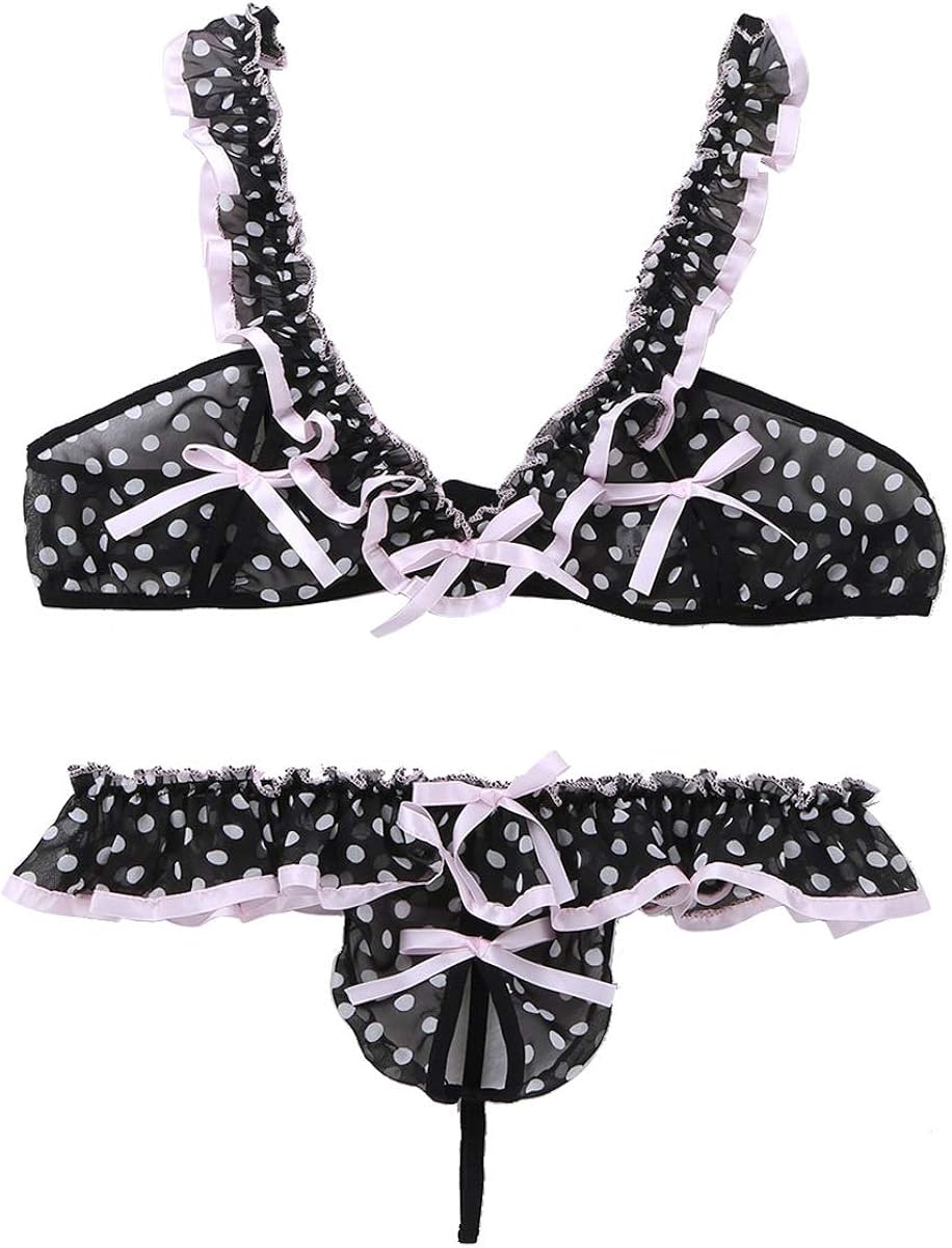 inlzdz Men's Crossdress Sissy Girlie Polka Dots Lingerie Set Bikini ...