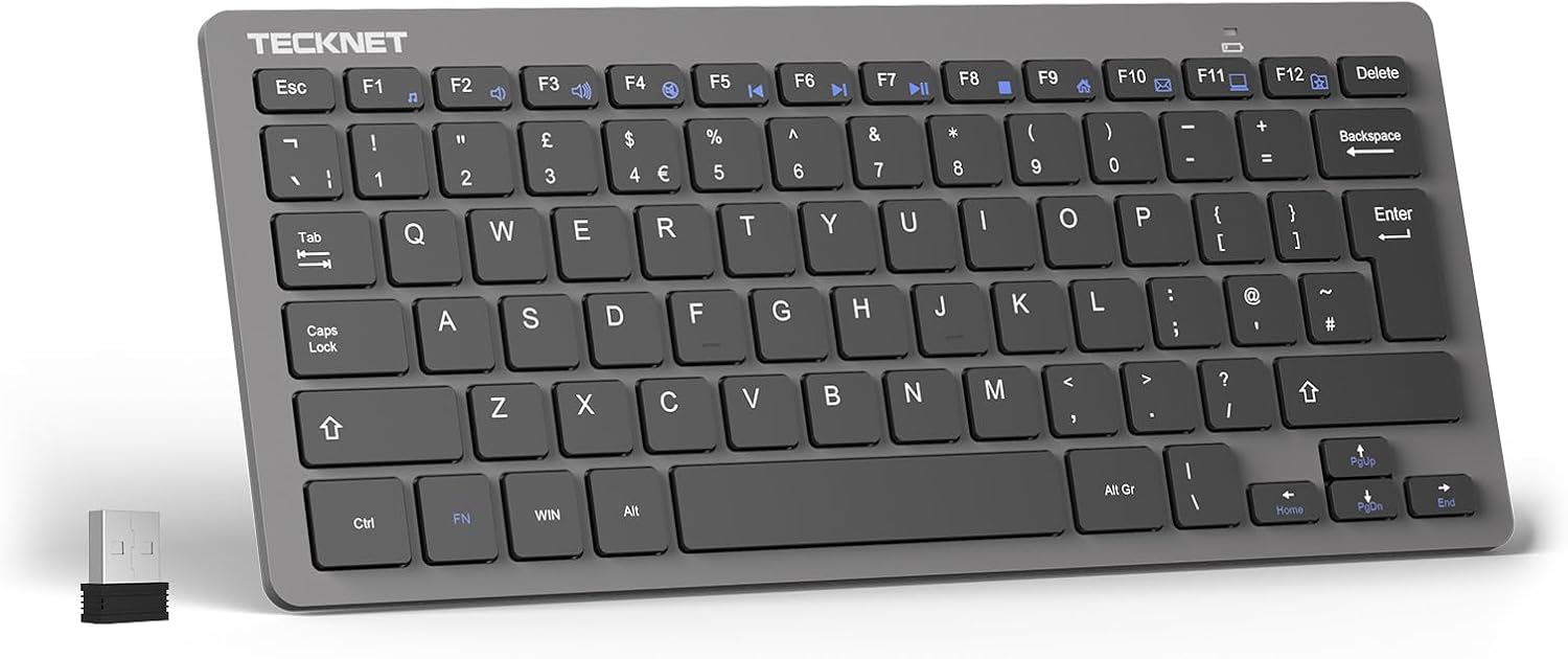 TECKNET 2.4G Wireless Keyboard, Small Keyboards with Media Hotkeys ...