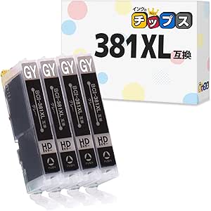 Amazon.co.jp: 【インクのチップス】 BCI-381XLGY グレー4本セット 大容量 キヤノン (Canon)用 互換インクカートリッジ ＜残量表示対応＞＜流動性と保湿性 ...