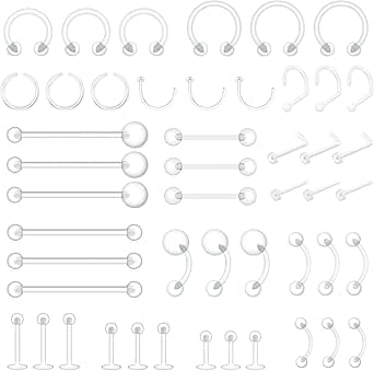MixPiercing 48Pcs Clear Piercing Retainers Jewellery Plastic Nose ...