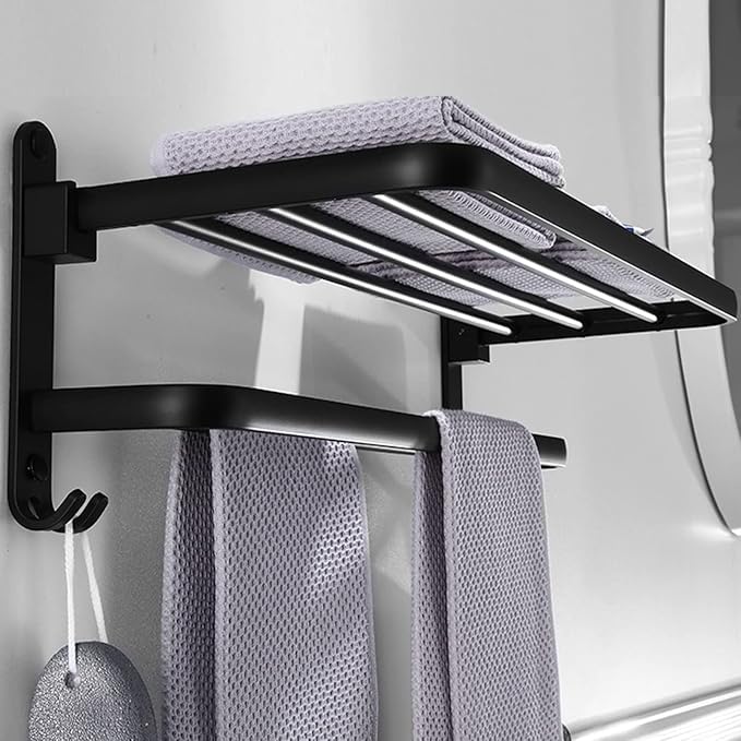 Bathroom Towel Rack | 24-Inch Foldable Towel Shelf with Double Towel ...