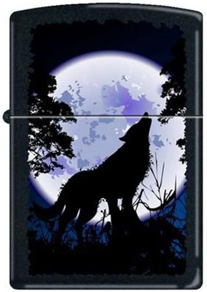 Amazon.com: Zippo "Howling Wolf and Moon" Black Matte Lighter, 0024 ...