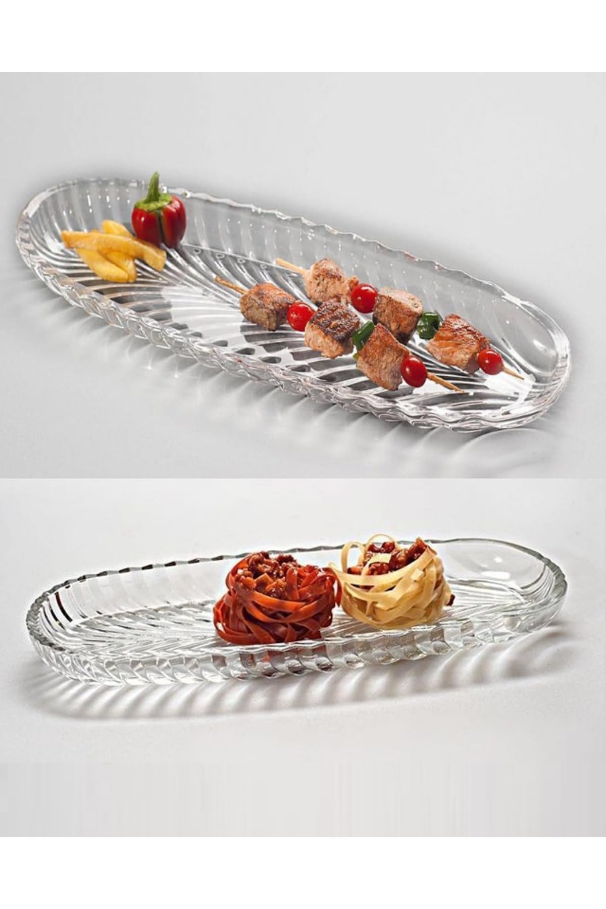 Pack of 2 Meze Breakfast Boat Serving Plates Made of Cut Crystal Glass ...