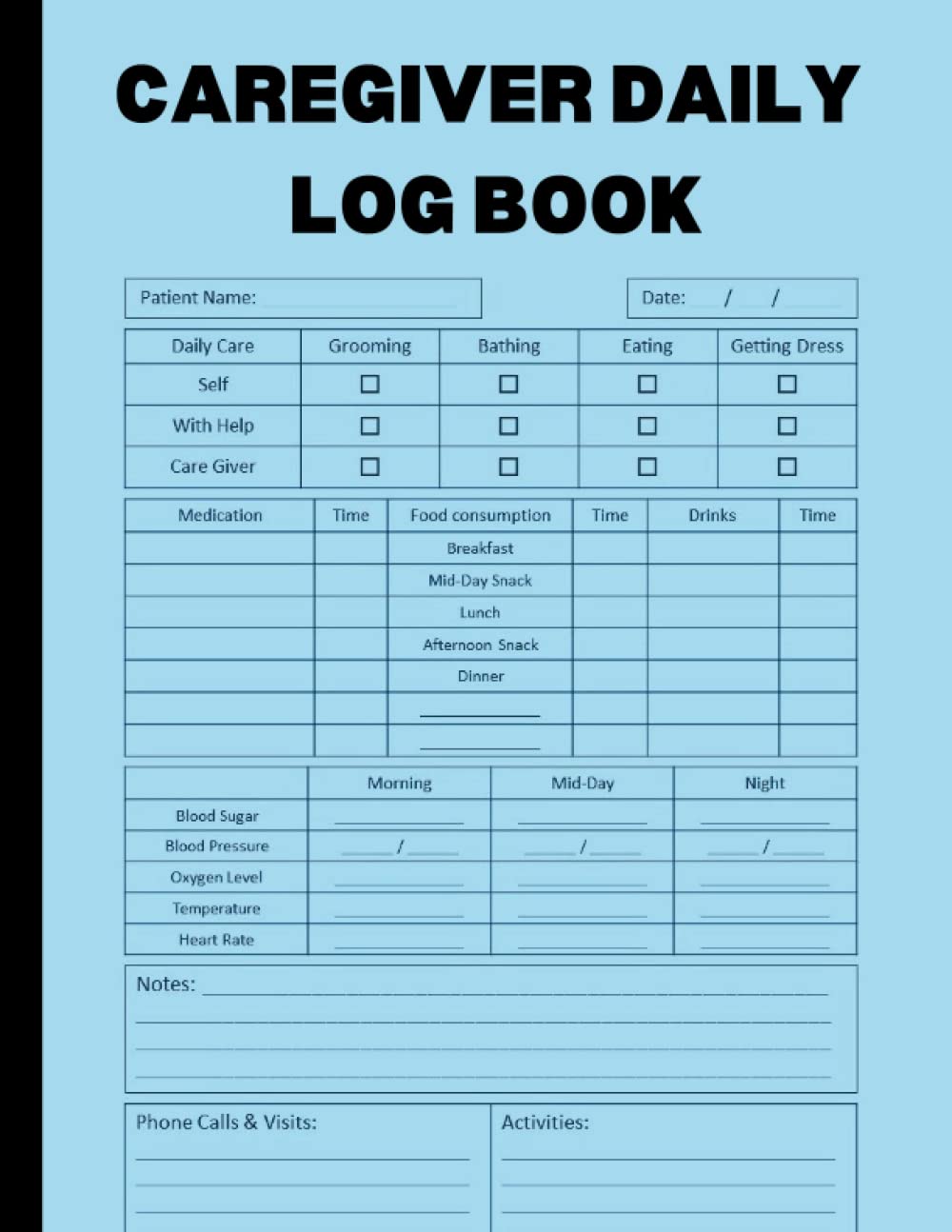 Caregiver Daily Log Book:Personal Caregiver Organizer Log Book |Care ...