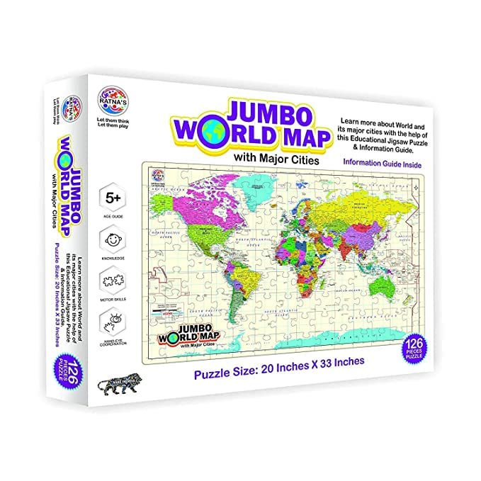 Buy Jumbo World Map Jigsaw Puzzle Multicolor Educational Jumbo World ...