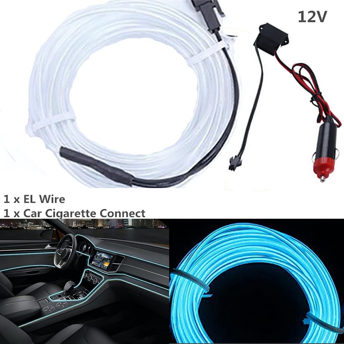 12V Car Cigarette Lighter Lights Vilihy 5-Meter Car Interior LED Strip ...