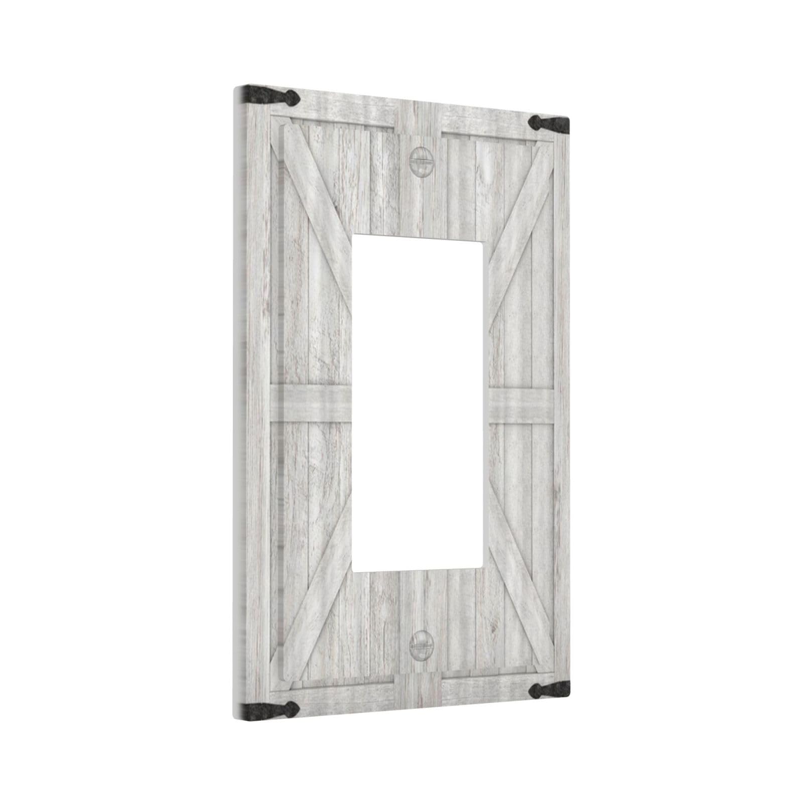 Spshian Decorative Outlet Covers Rustic Wooden White Barn Doors 1 Gang ...