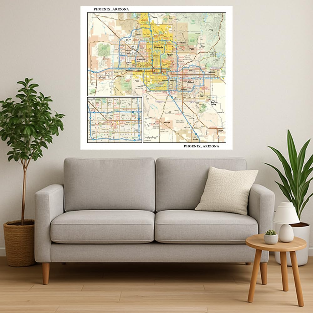 Snapklik.com : Phoenix, Arizona Wall Map, Large - 22.75" X 21.5"