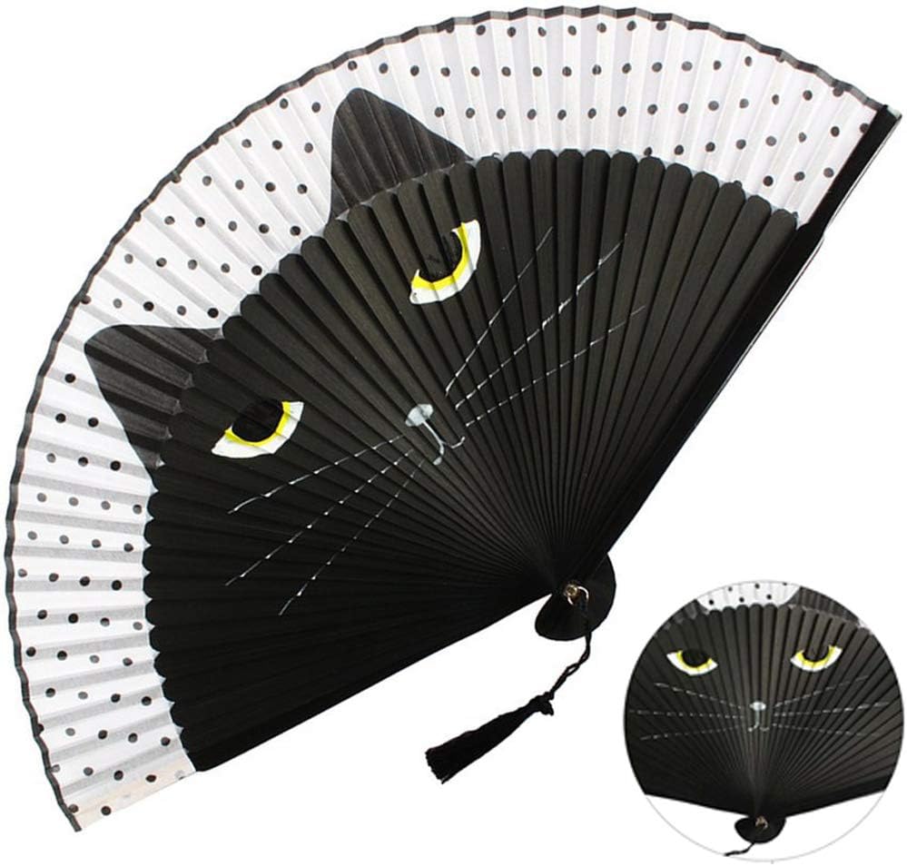 Amazon.com: bifofo Handheld Fan, Cartoon Cat Folding Silk Fan Handheld ...