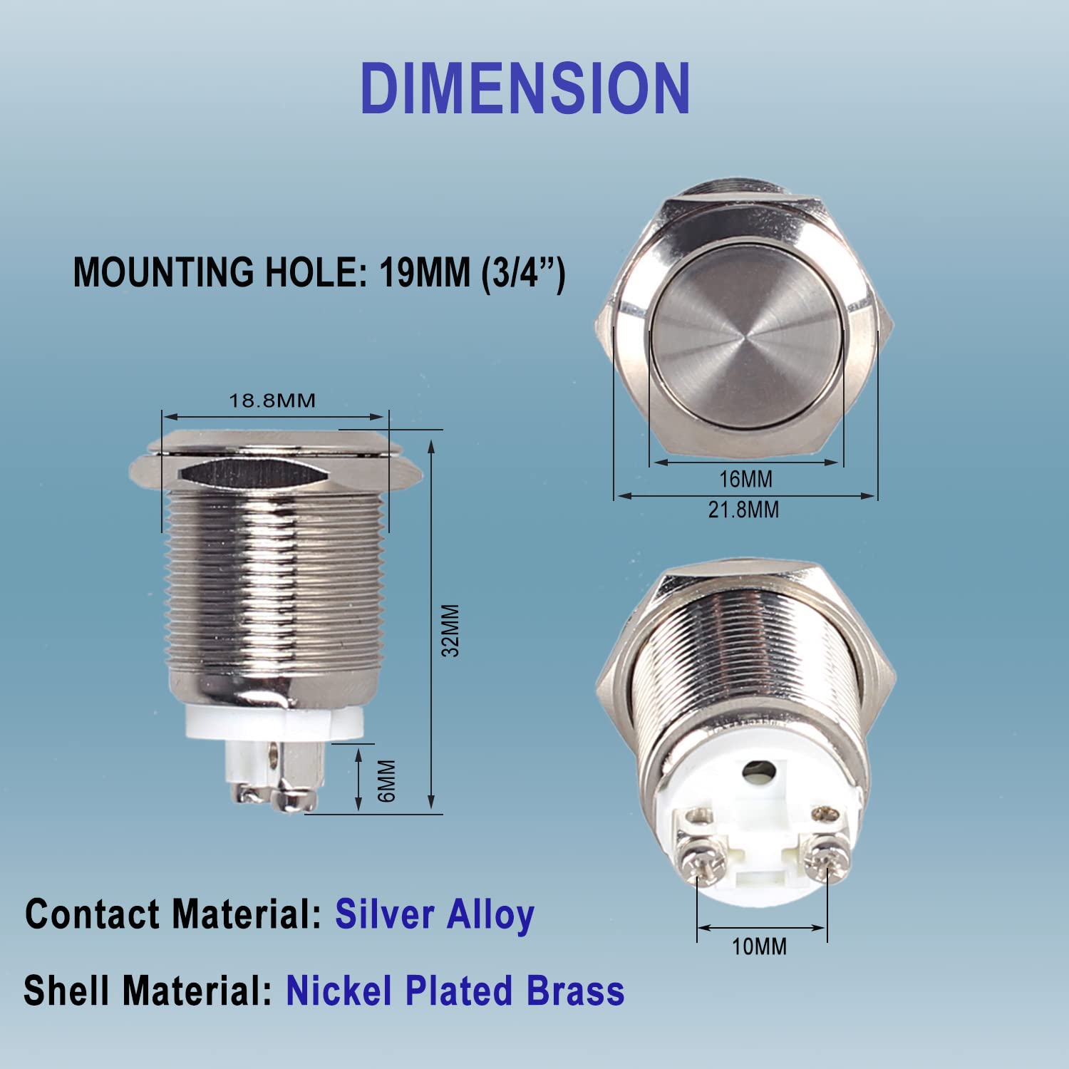 Snapklik.com : 2-Pack 19mm Latching Metal Waterproof Push Button Switch ...