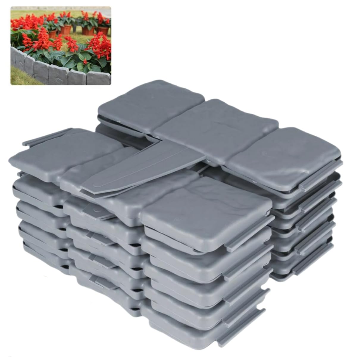 20 Pack Dark Grey Cobbled Stone Effect Garden Lawn Edging Plant Border ...
