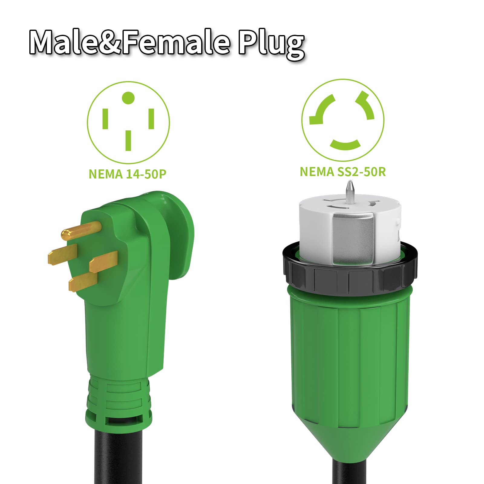 Snapklik.com : 50 Amp Generator Cord 15 Feet, Easy Plug In Handle ...