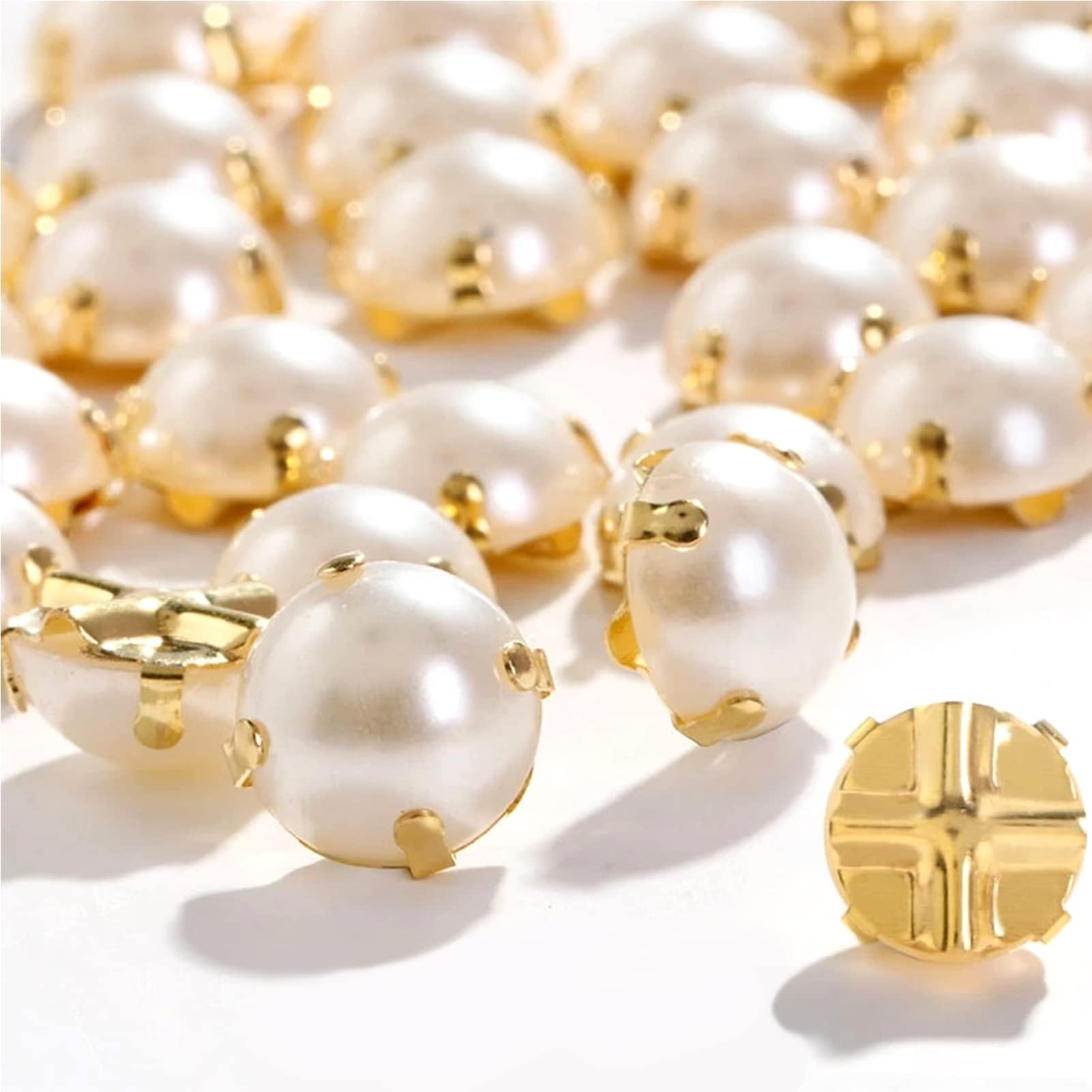 Amazon.com: INSPIRELLE 100pcs Ivory ABS 10mm Pearl Beads with Gold Cap ...