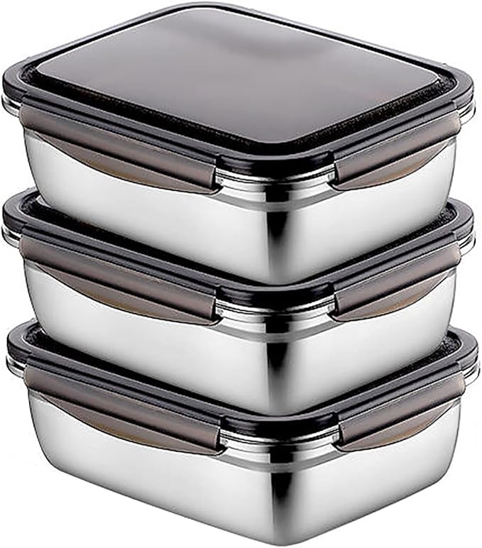 Amazon.com: 3 Pack 304 Stainless Steel Large Food Storage Container with Lids Airtight Metal ...
