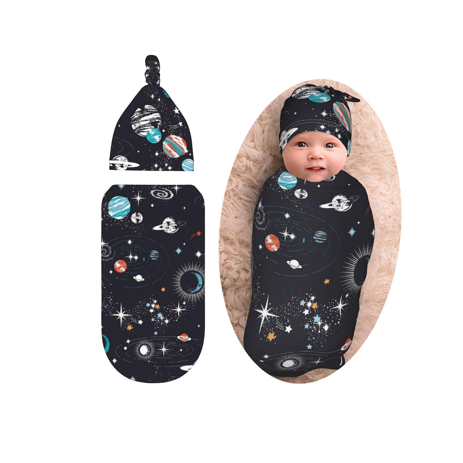 Amazon.com: Space Baby Stuff Galaxy Swaddle with Beanie Set, Soft and ...