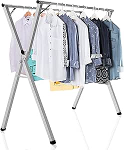 BQKOZFIN 47'' Clothes Drying Rack, Heavy Duty Stainless Steel Laundry Drying Rack, Retractable ...