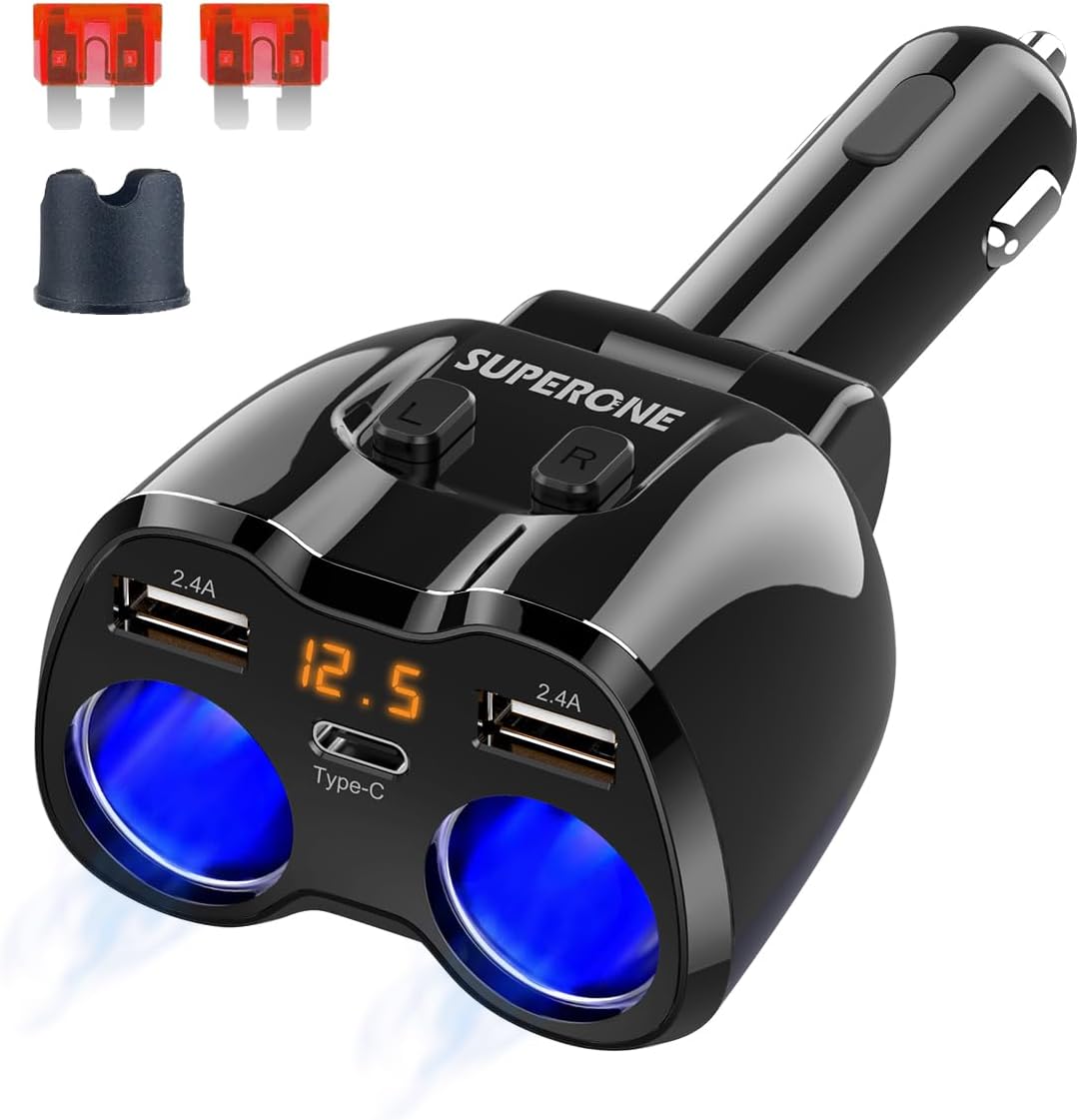 Amazon.com: SUPERONE 2 Socket Cigarette Lighter Splitter 12/24V 80W ...