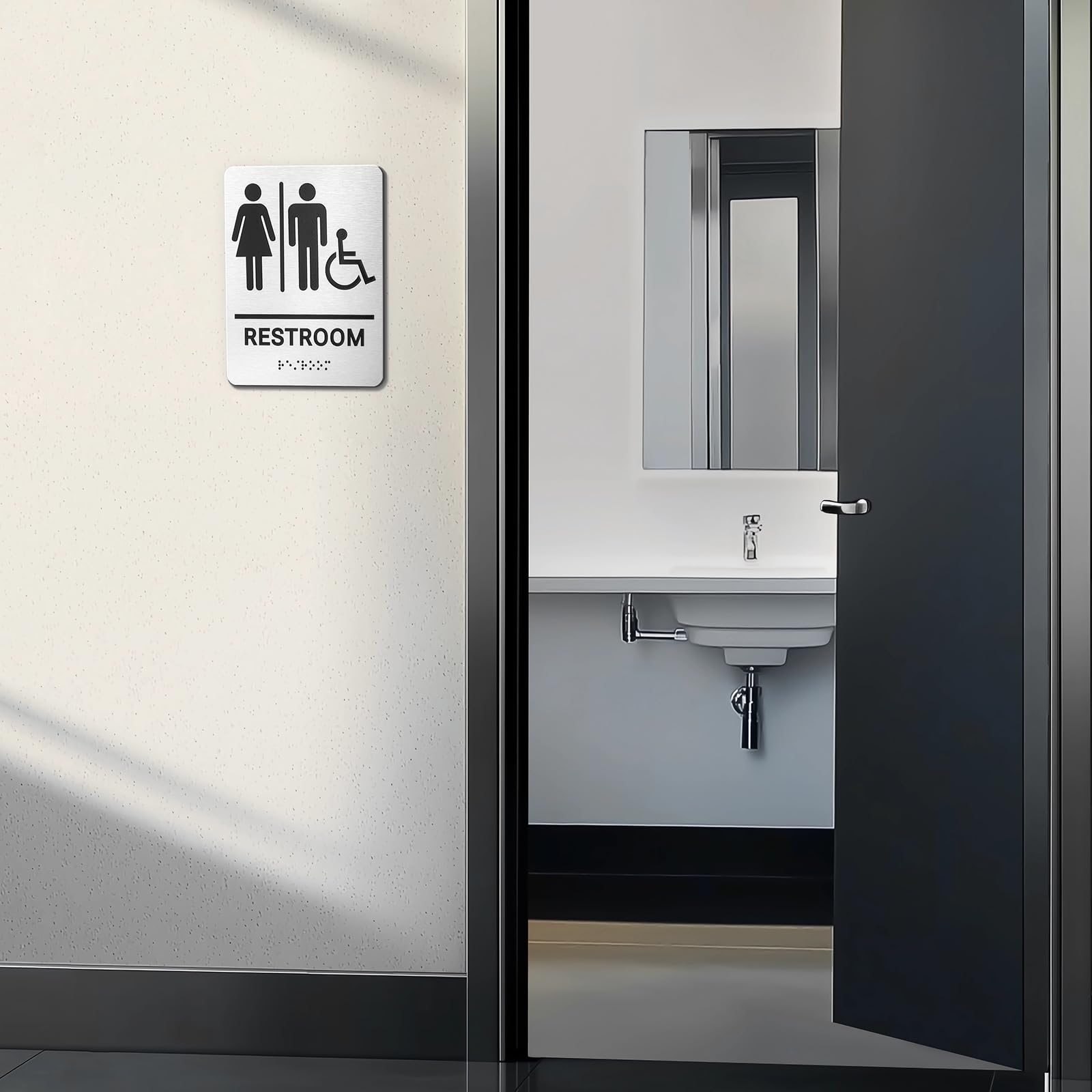 Snapklik.com : Restroom Sign, Brushed Aluminum ADA Raised Braille ...
