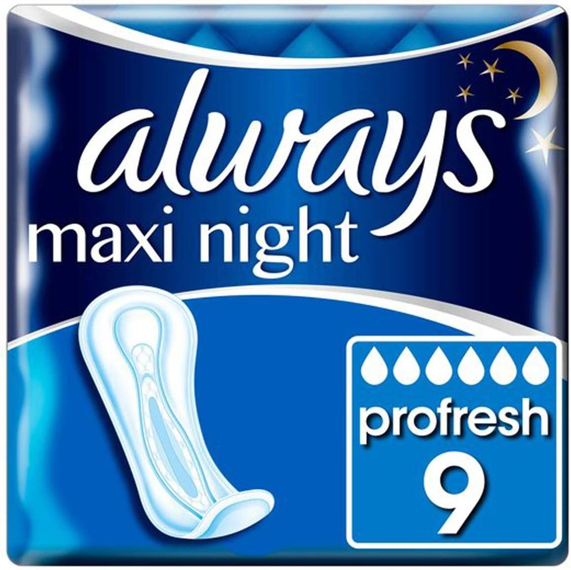 Always Maxi Night Pads, 9 Count (Pack of 1), Unscented, Fragrance Free ...
