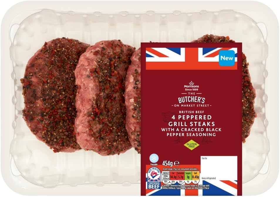 Morrisons Market Street Peppered Beef Grill Steaks, 454g : Amazon.co.uk ...