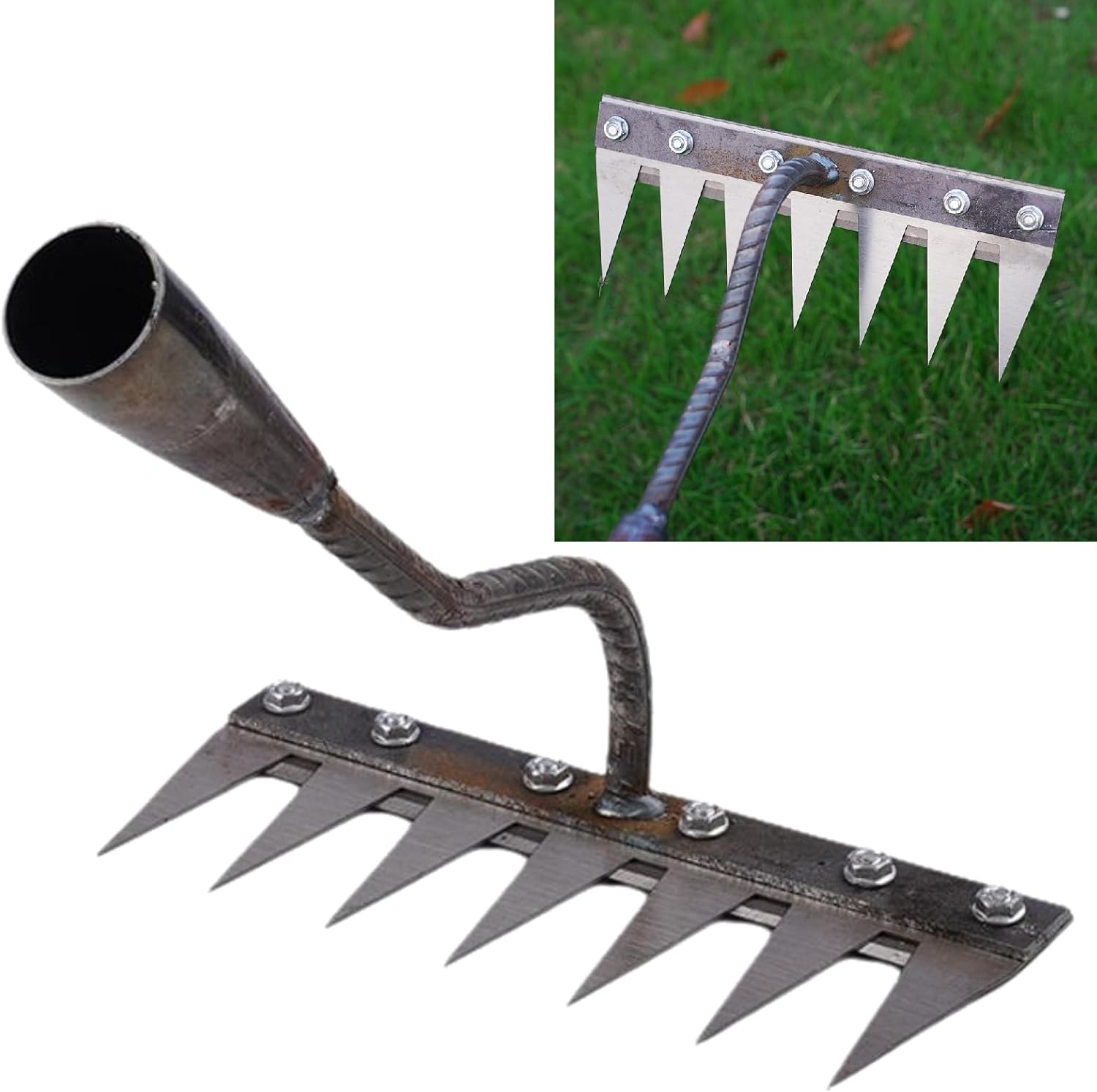 Amazon.com: 7 Teeth Carbon Steel Garden Weeding Rake, Iron Rake for ...