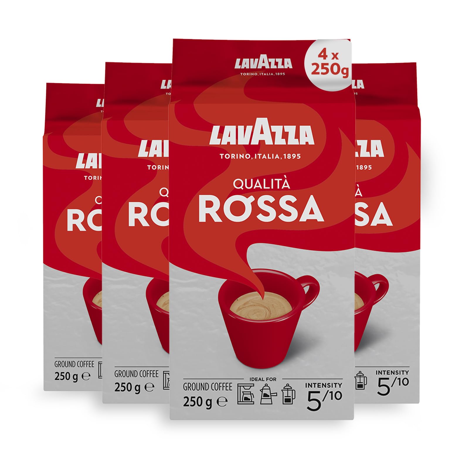 Lavazza Qualità Rossa Ground Coffee, Medium Roast, 250 g Each, 4-Pack ...