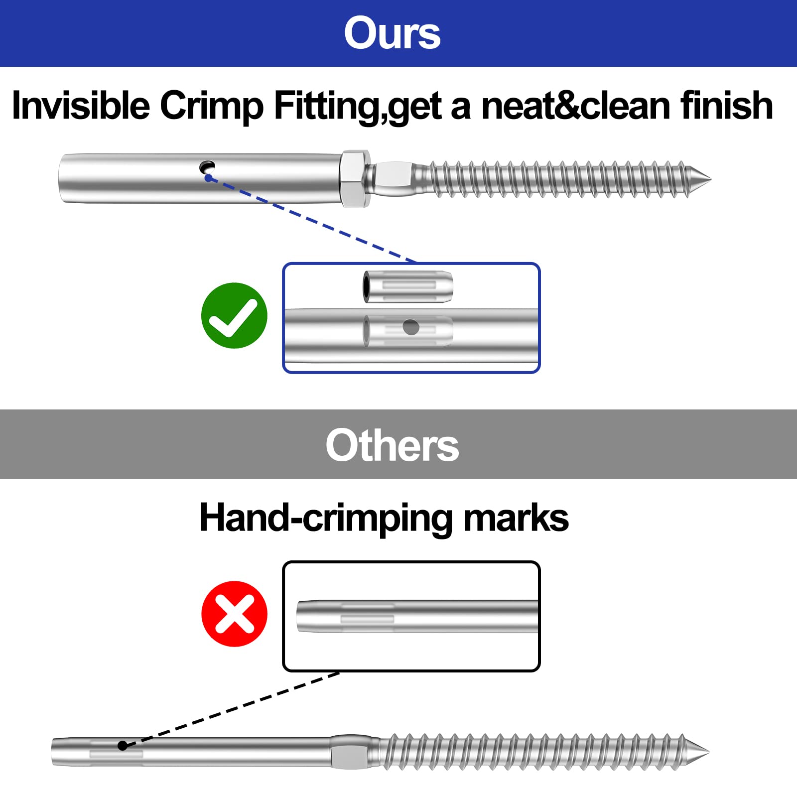 Snapklik.com : 10 Pair 1/8 Invisible Crimp Cable Railing Swage Lag ...
