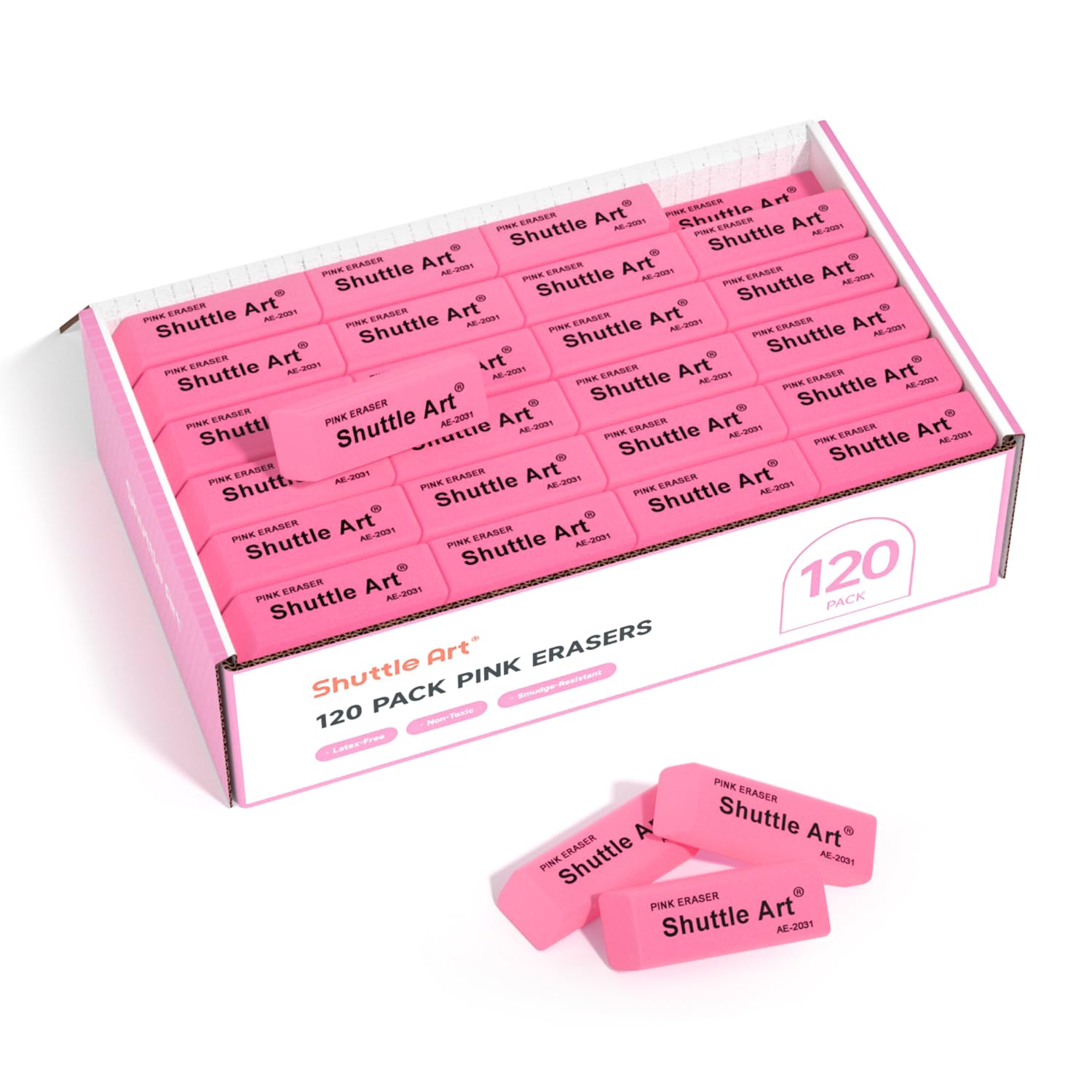Shuttle Art Pink Erasers, 120 Pack Pink Erasers Bulk for School, Office ...