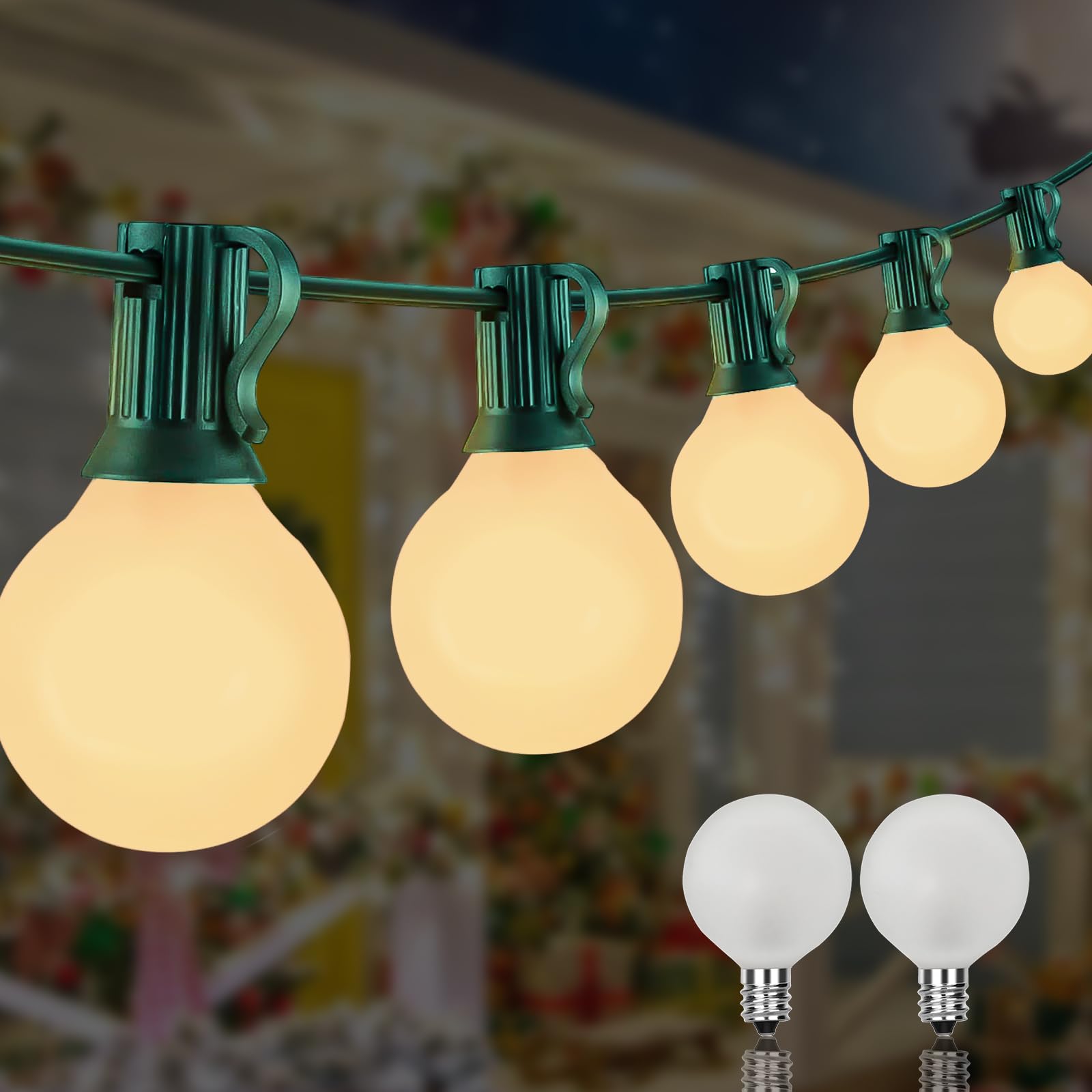 Abeja G40 Outdoor String Lights, 25FT Frosted White Christmas String ...