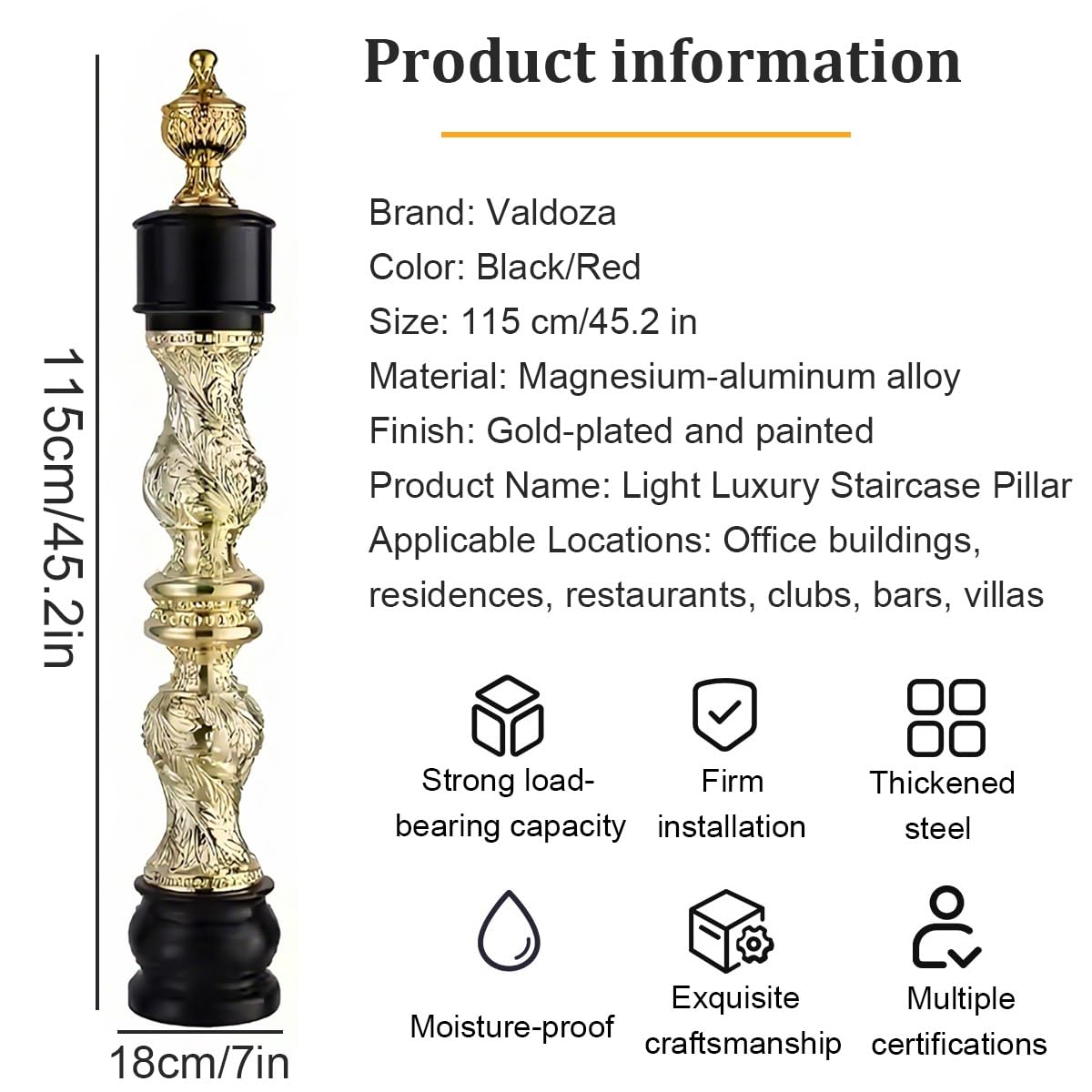Snapklik.com : Magnesium-Aluminum Alloy Stair Newel Post, Black & Gold ...