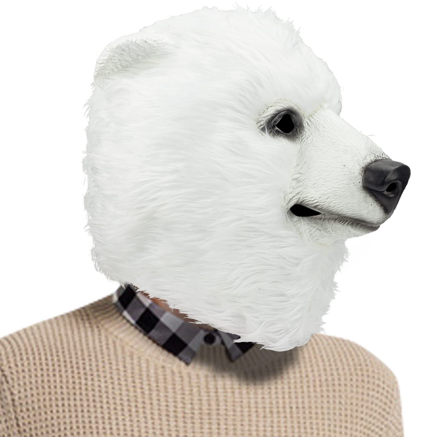 Amazon.com: AQKILO Polar Bear Mask Plush Animal Latex Full Head ...